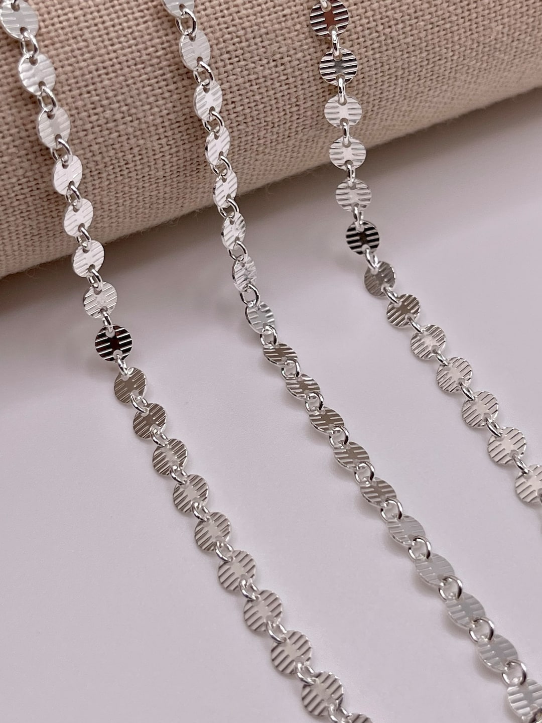 Sterling Silver 4mm Lined Disc Chain: Permanent Jewelry Supplies - Etsy
