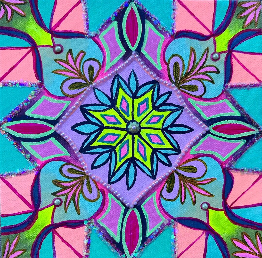 Original Mandala “spring Fling” 10x10 In. Mixed Media Painting on ...