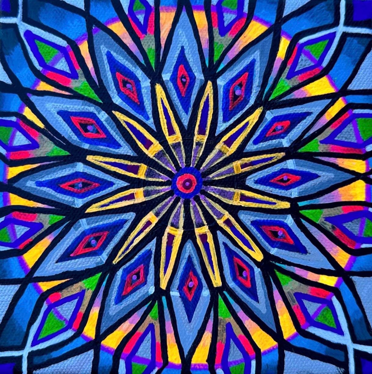 Color Wheel Mandala Painting - Original 6x6 Inch Painting - Vibrant ...