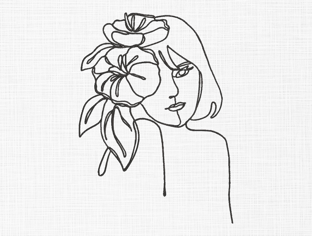 Woman Flower Face Line Art Embroidery Design Machine Embroidery Design ...