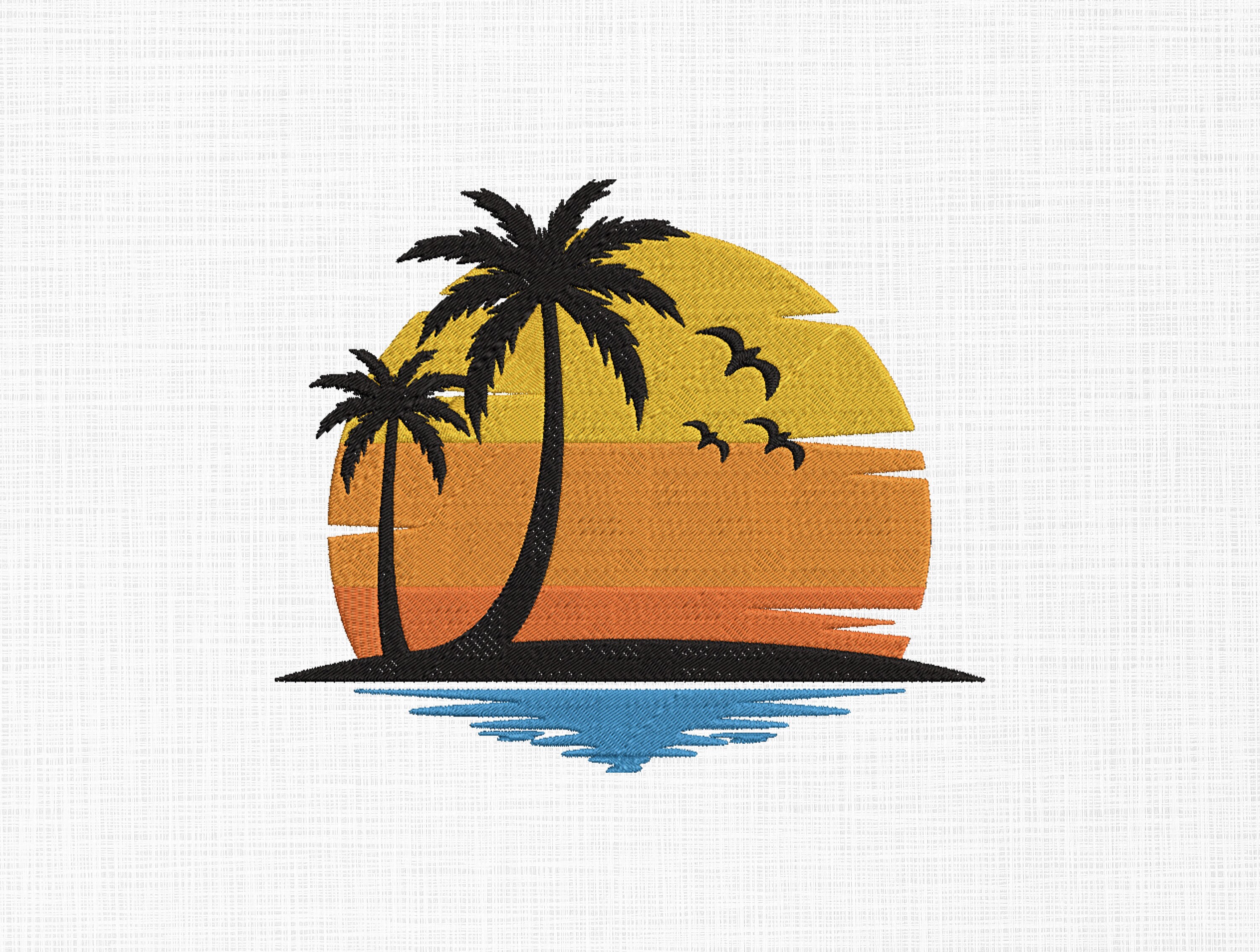 Beach Embroidery Design Sunset With Beach Embroidery Design Machine ...