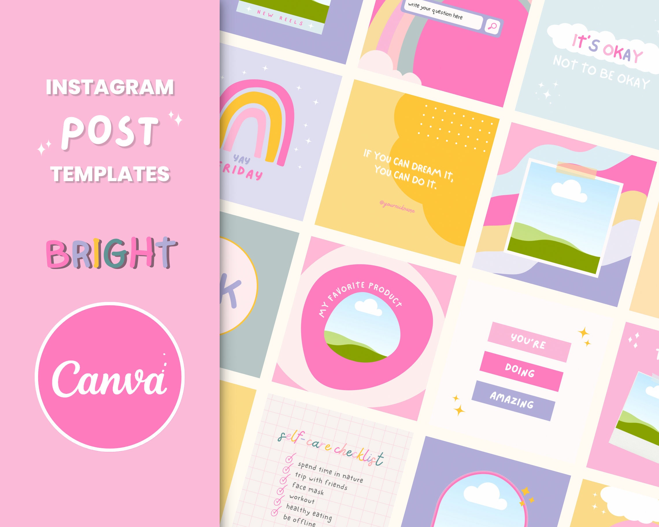 Pastel Bright Instagram Post Bundle Templates | Instagram Templates ...