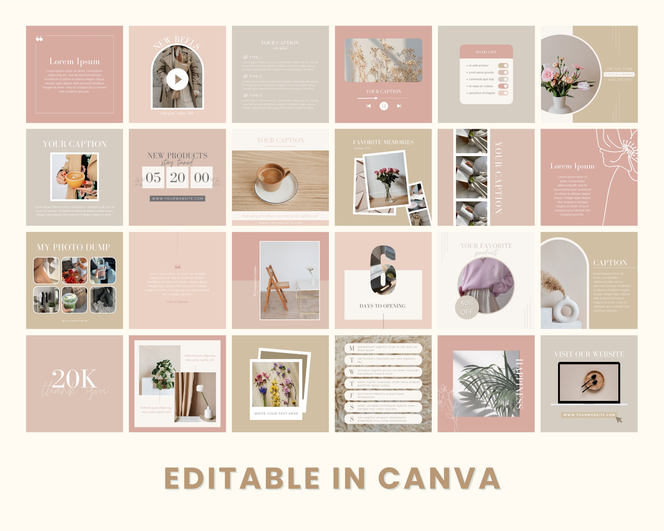 Elegant Beige Instagram Post Bundle Templates | Instagram Templates ...