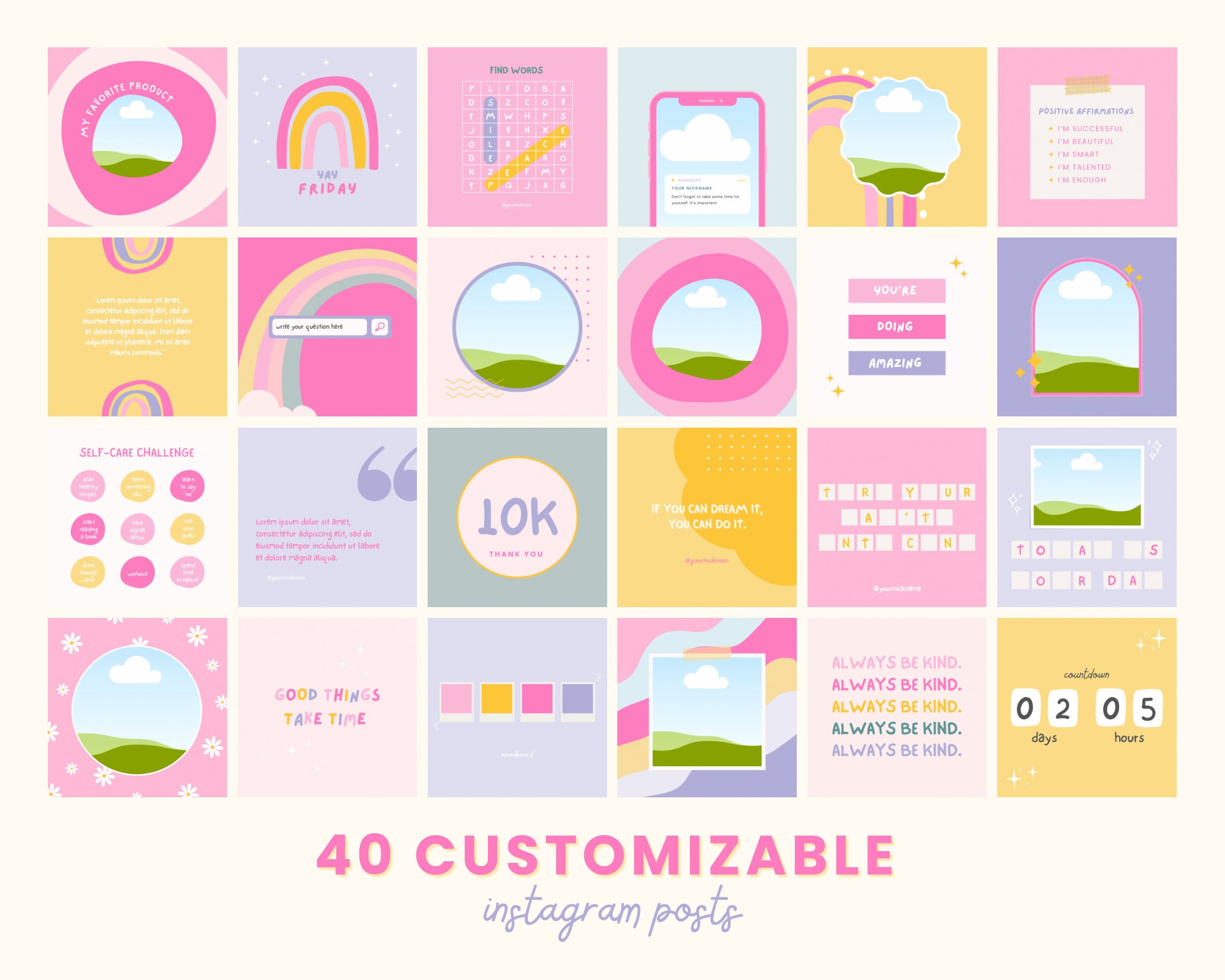 Pastel Bright Instagram Post Bundle Templates | Instagram Templates ...