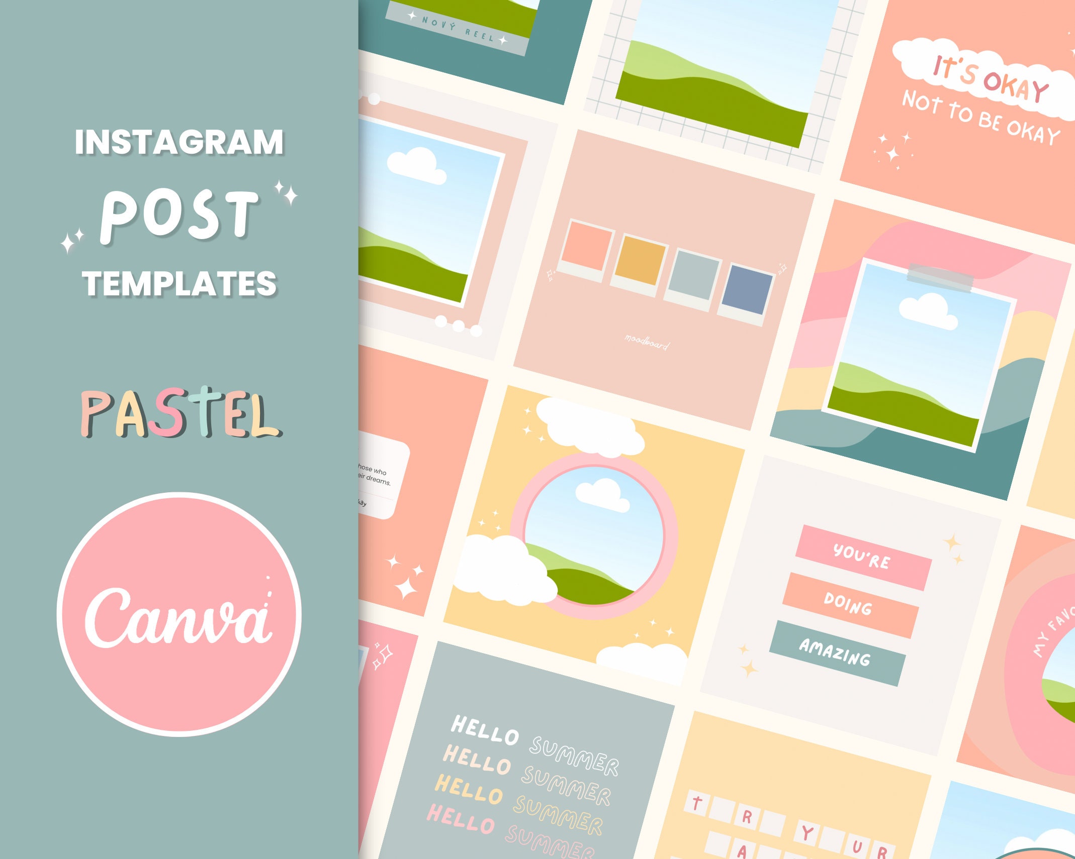 Pastel Colorful Instagram Post Bundle Templates | Instagram Templates ...