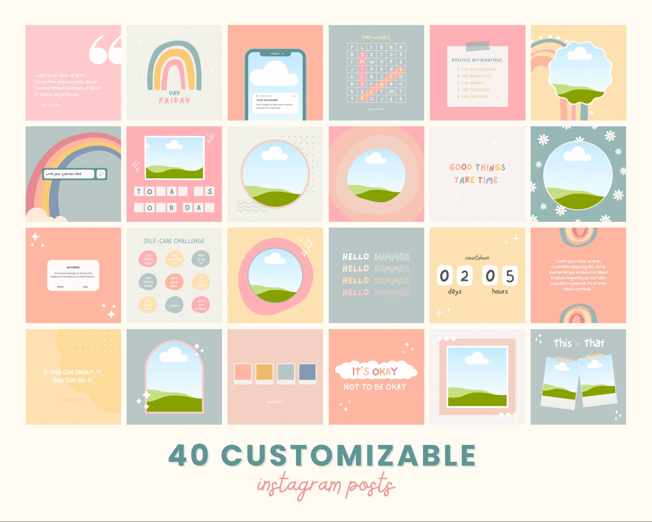 Pastel Colorful Instagram Post Bundle Templates | Instagram Templates ...