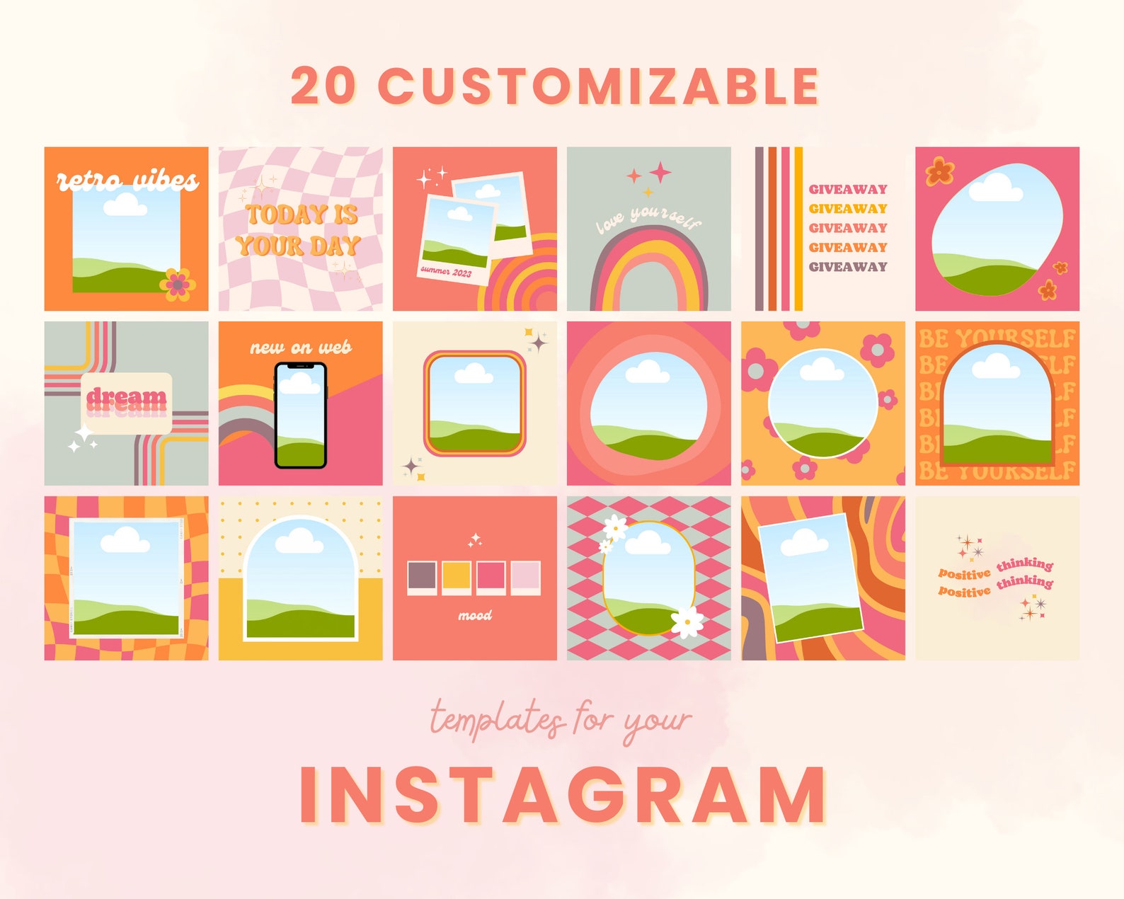 Retro Groove Instagram Post Bundle Templates Instagram Templates ...