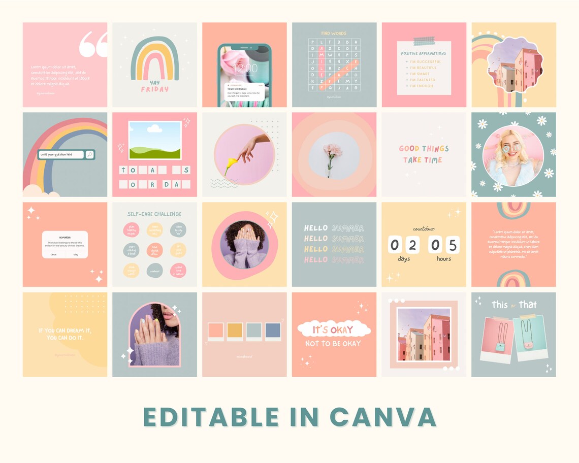 Pastel Colorful Instagram Post Bundle Templates | Instagram Templates ...