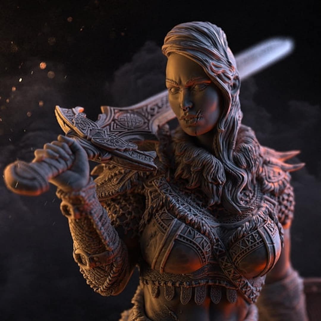 Female Barbarian Statue / Wargame Proxi / Tabletop RPG Mini / - Etsy