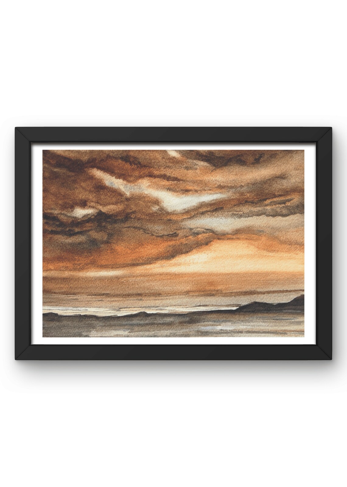 Sepia Toned Cloudscape II Watercolor Neutral Beach Print Monochromatic ...
