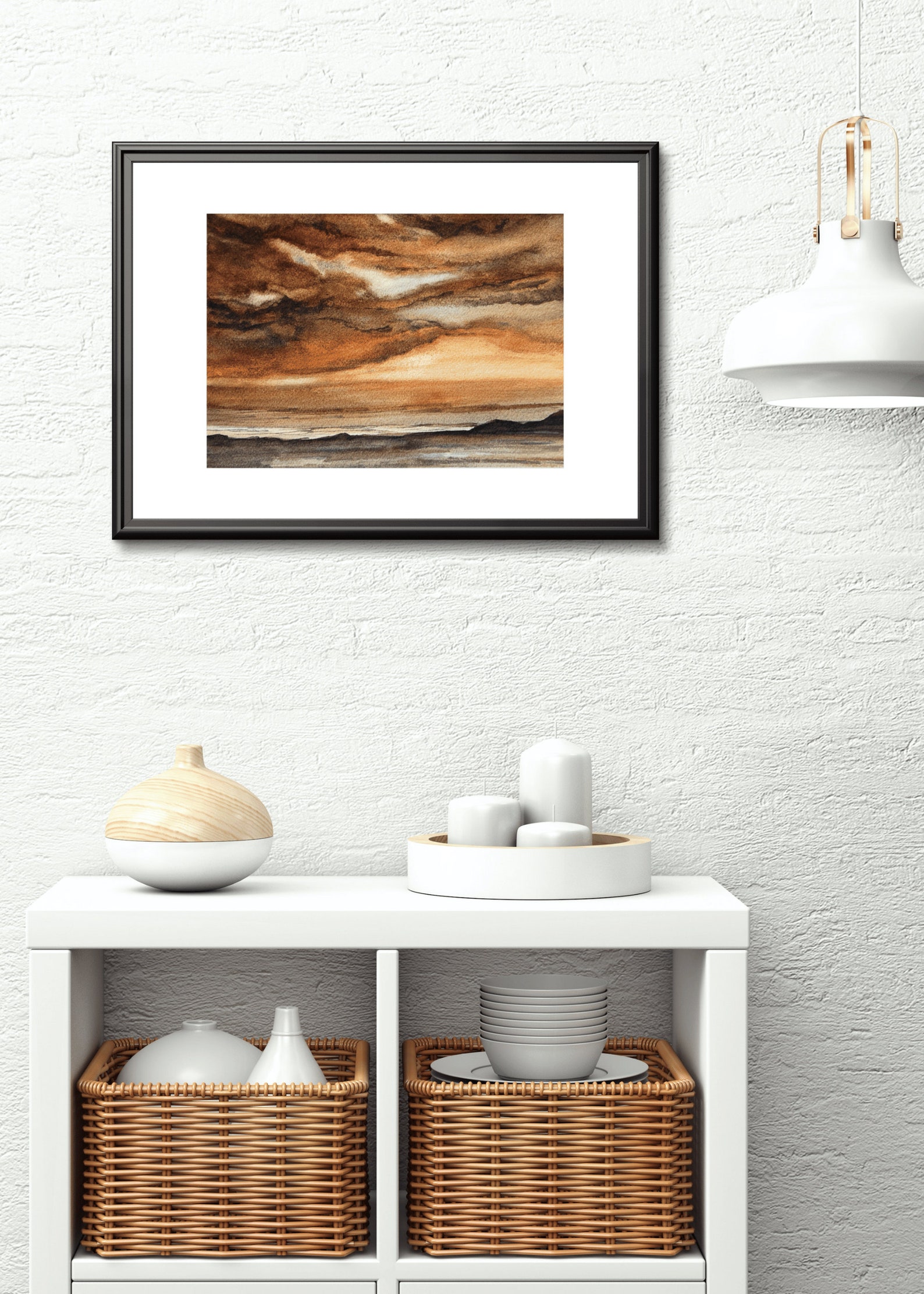 Sepia Toned Cloudscape II Watercolor Neutral Beach Print Monochromatic ...
