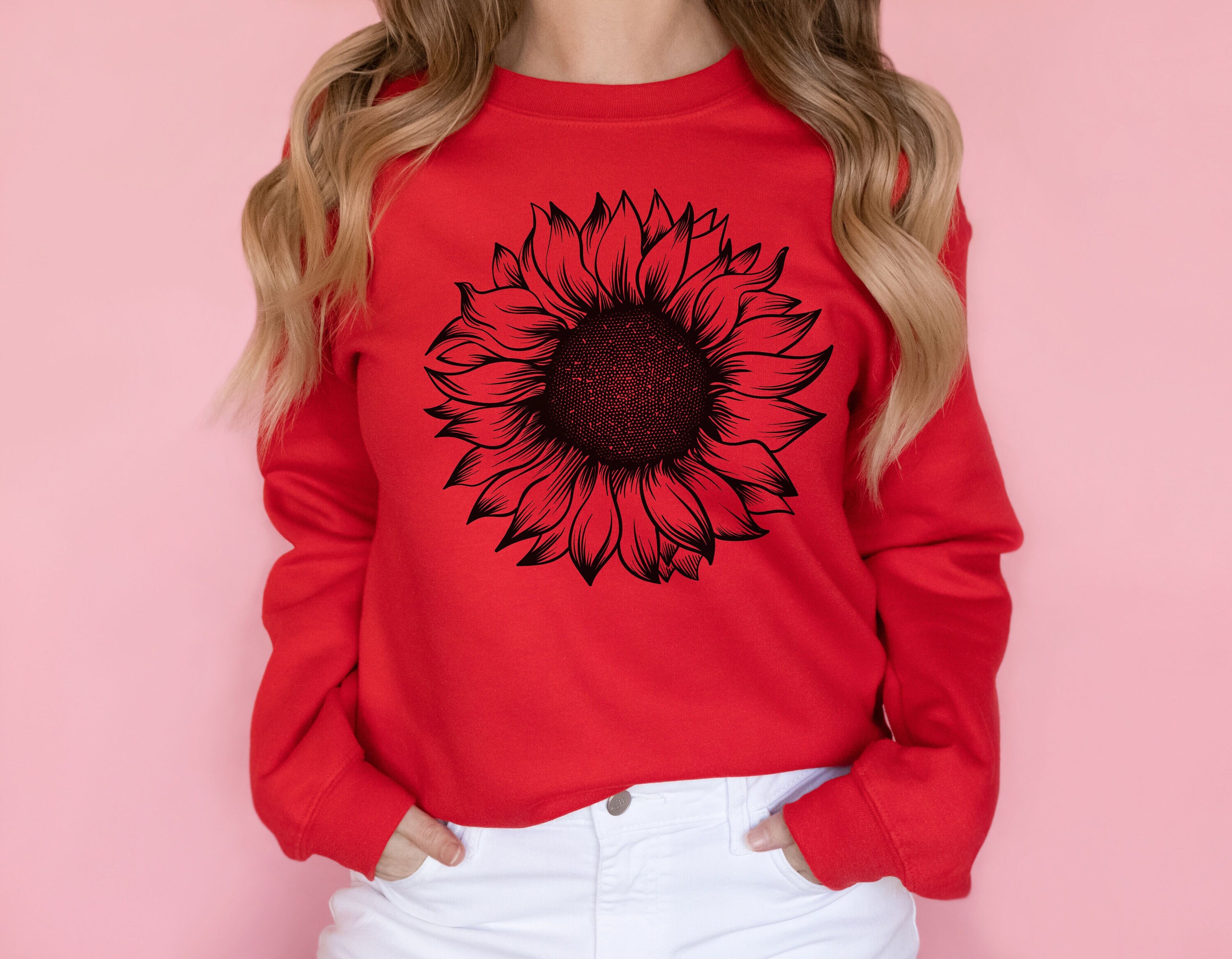 Sunflower Sweatshirts, Floral Long Sleeve Sunflower Sweatshirt, Flower ...