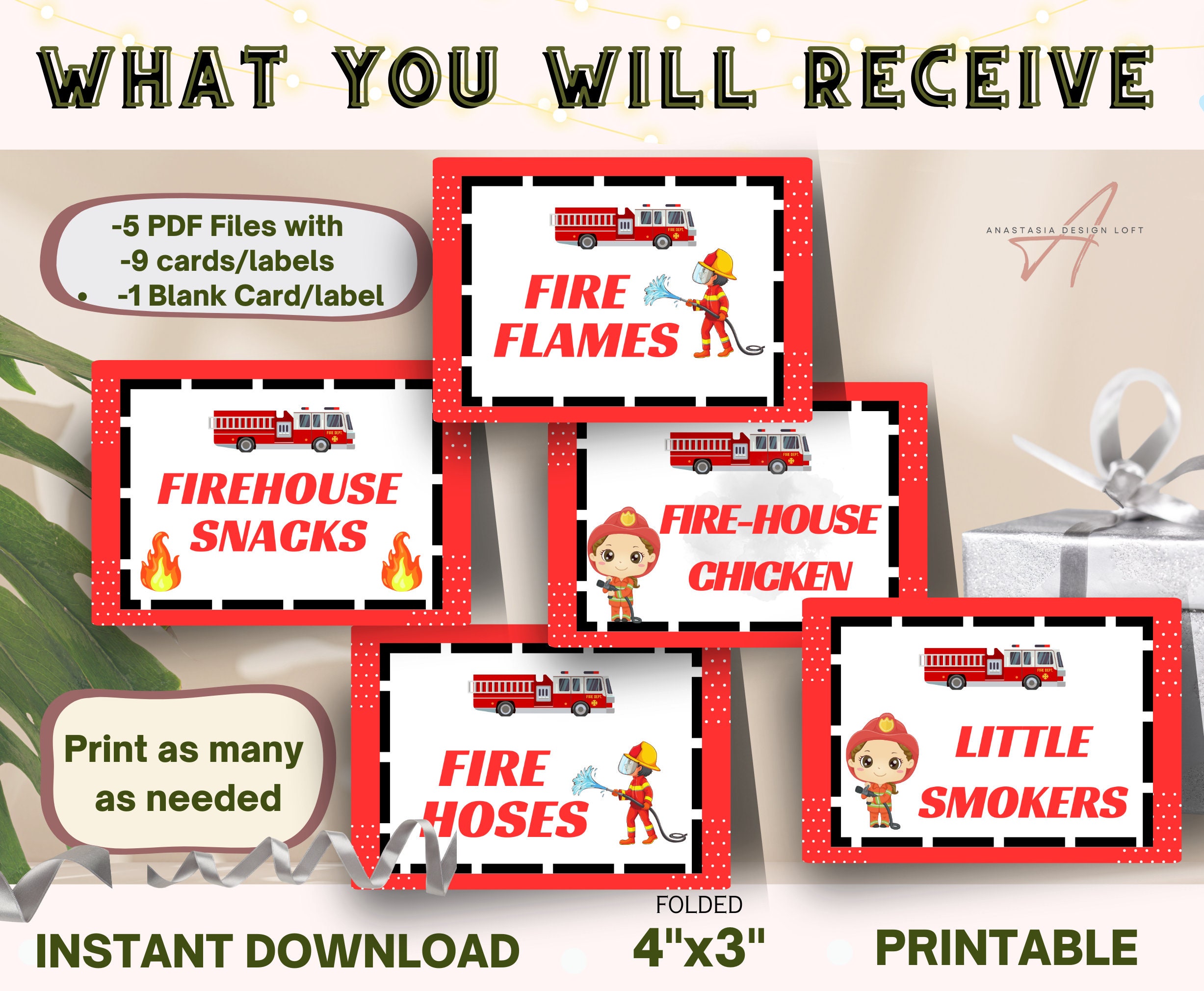 Fire Fighter Buffet Food Labels, Party Food Tent Cards, Instant ...