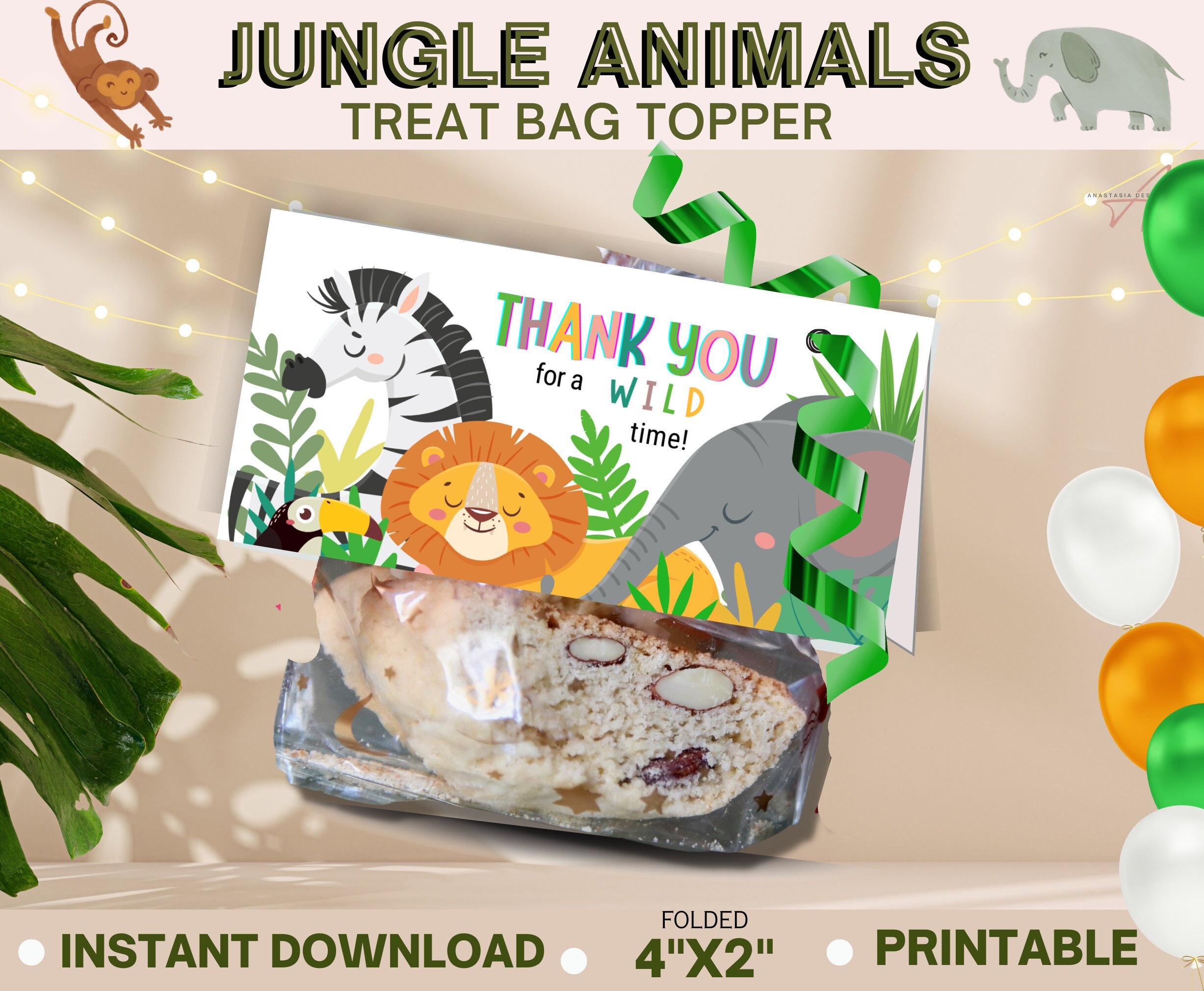 Safari Animals Bag Topper, Printable Wild Jungle Animals Favor Bag ...
