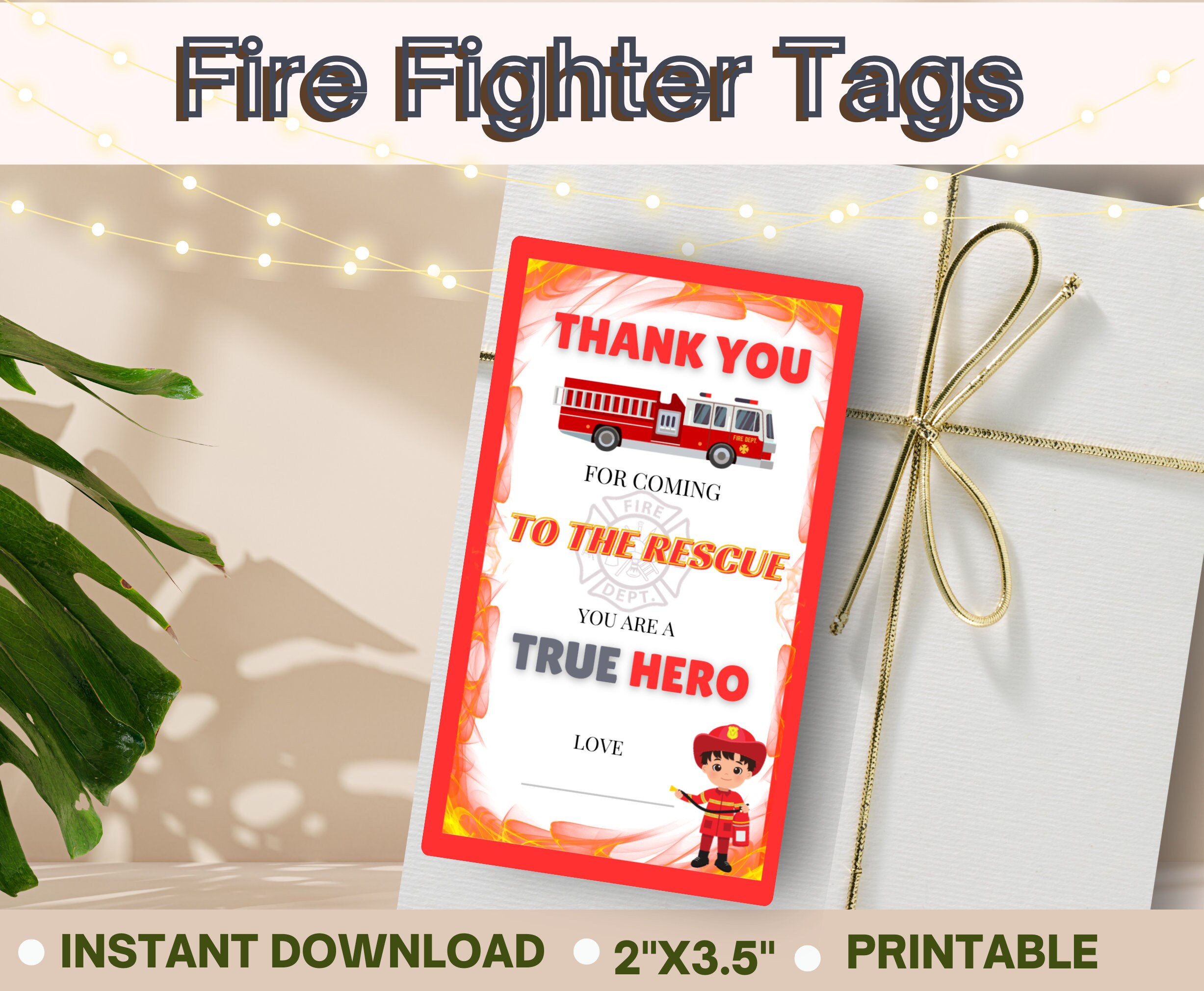 Fire Fighter Birthday Thank You Gift Tags Labels Cards Fire - Etsy