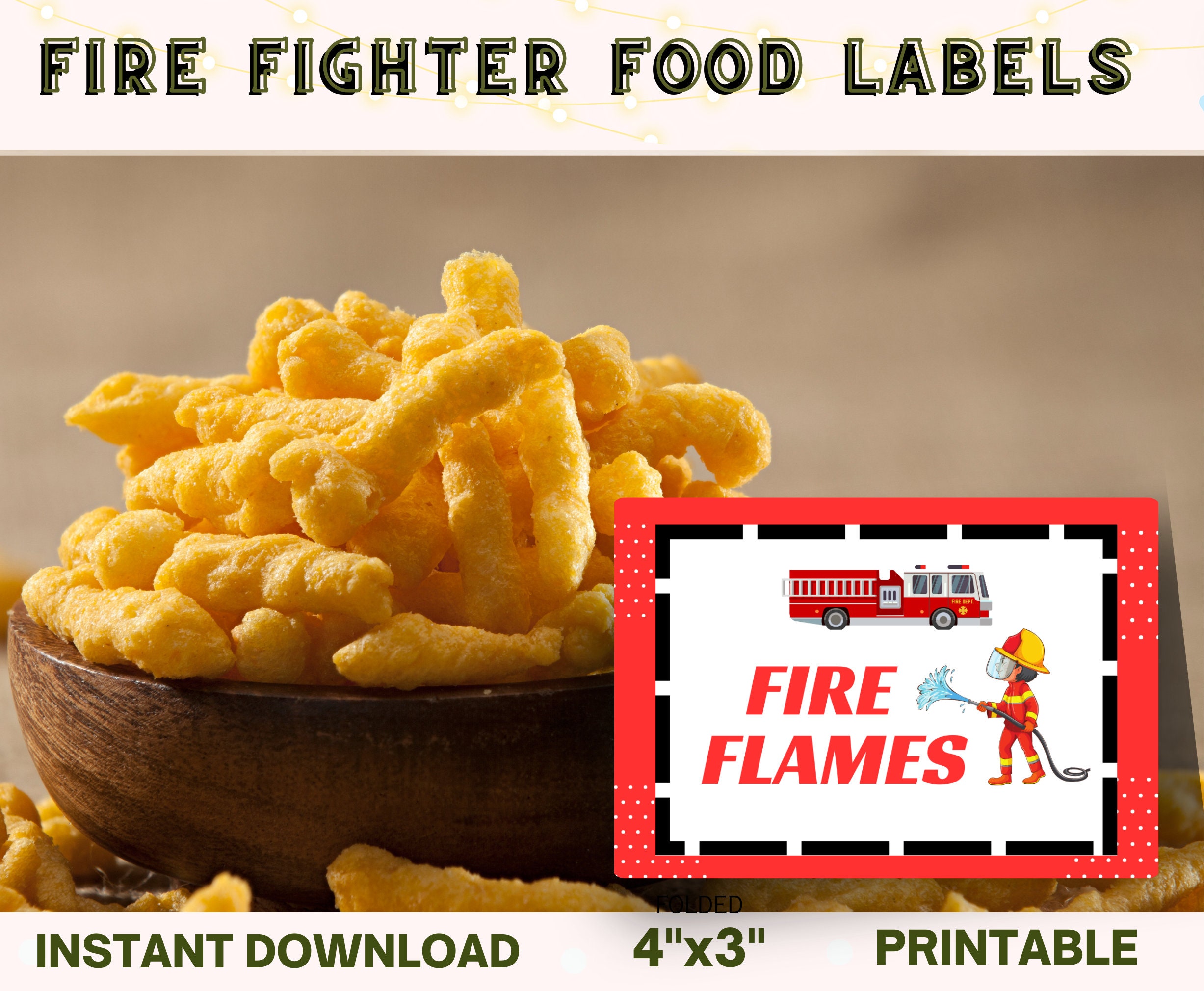 Fire Fighter Buffet Food Labels, Party Food Tent Cards, Instant ...