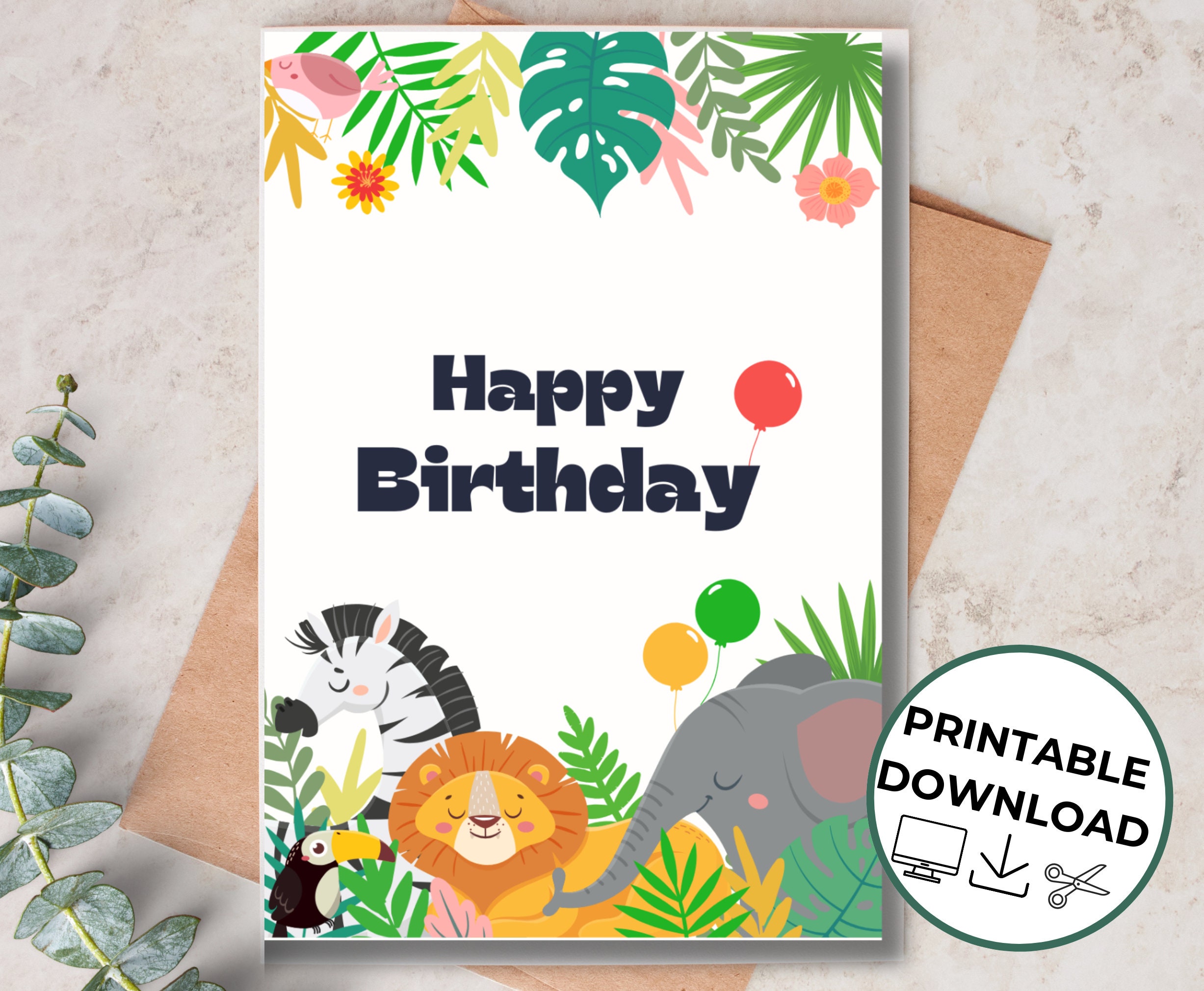 Wild Safari Animals Birthday Card. Printable Funny Wild One Jungle ...