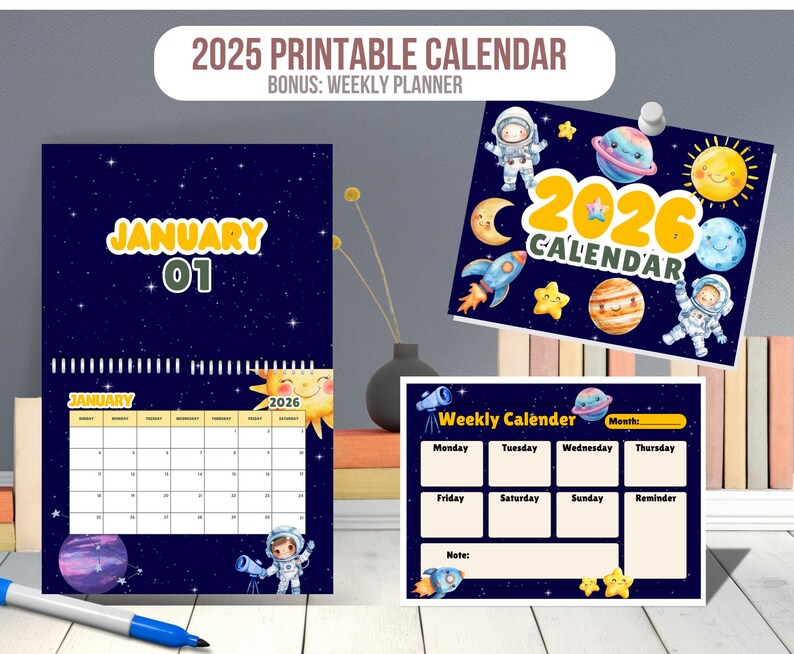 2026 Galaxy Calendar: Cartoon Space Theme, Weekly Planner (PDF Download ...