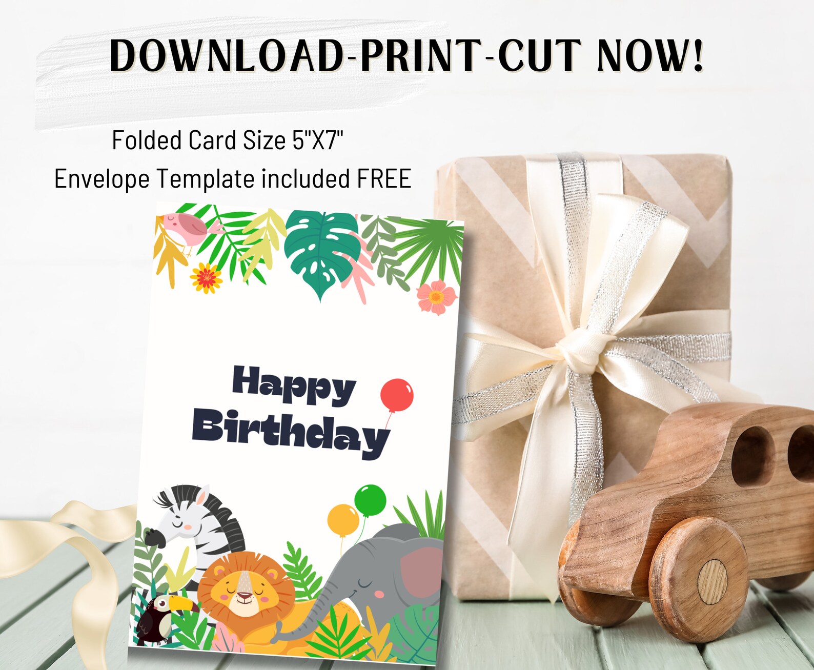 Wild Safari Animals Birthday Card. Printable Funny Wild One Jungle ...