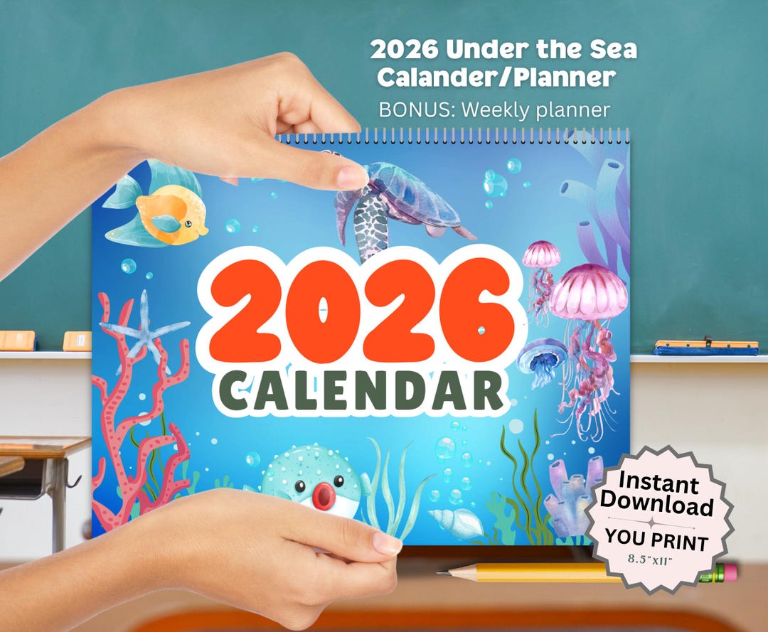2026 Kids Under the Sea Ocean Animals Calendar Planner | Cute Cartoon ...