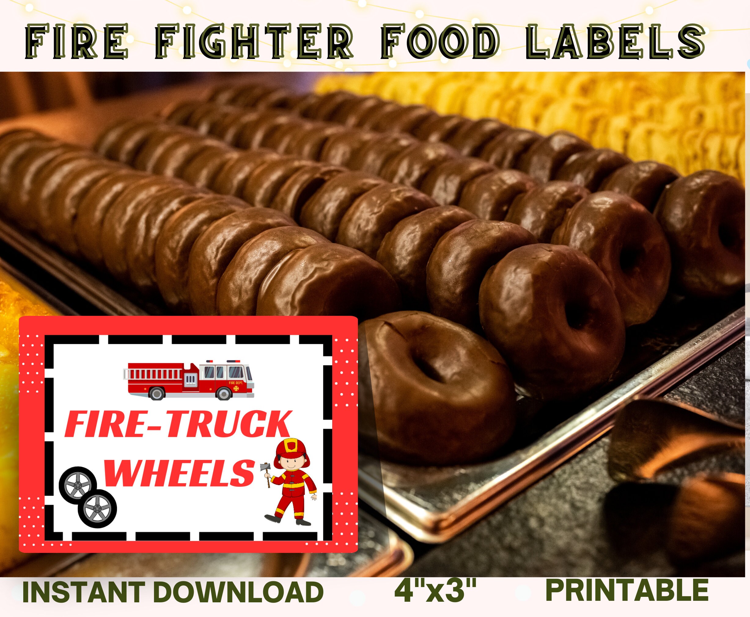 Fire Fighter Buffet Food Labels, Party Food Tent Cards, Instant ...
