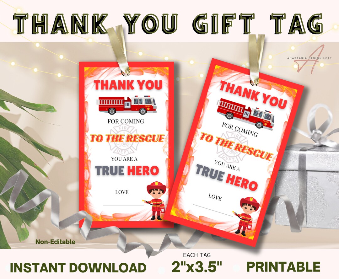 Fire Fighter Birthday Thank You Gift Tags Labels Cards Fire - Etsy