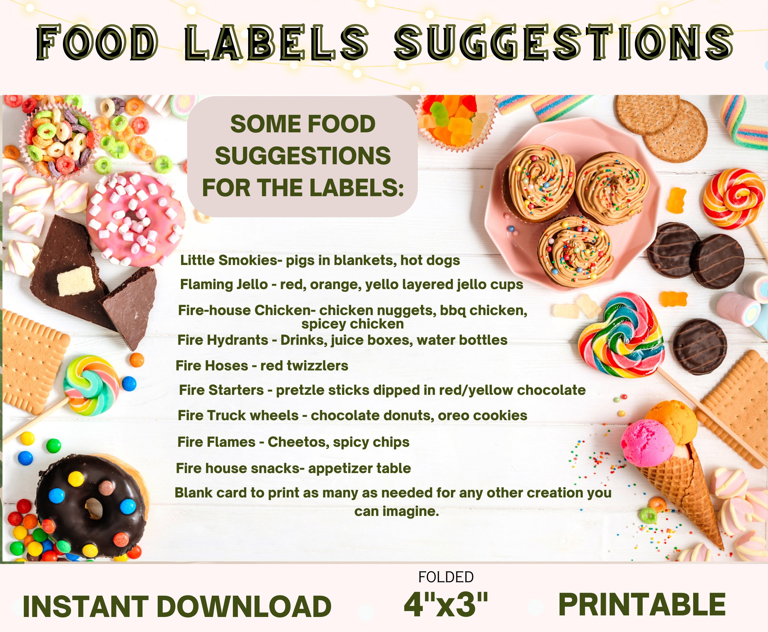 Fire Fighter Buffet Food Labels, Party Food Tent Cards, Instant ...