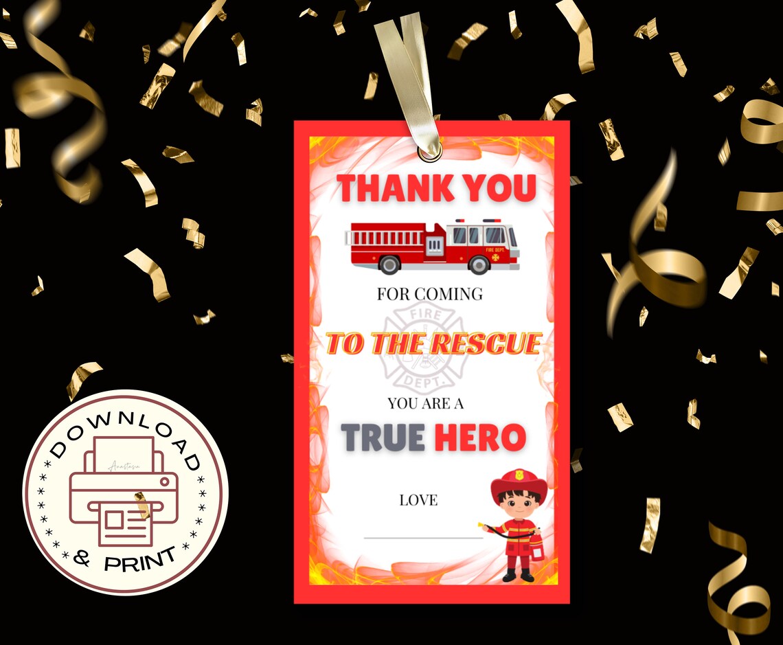 Fire Fighter Birthday Thank You Gift Tags Labels Cards Fire - Etsy