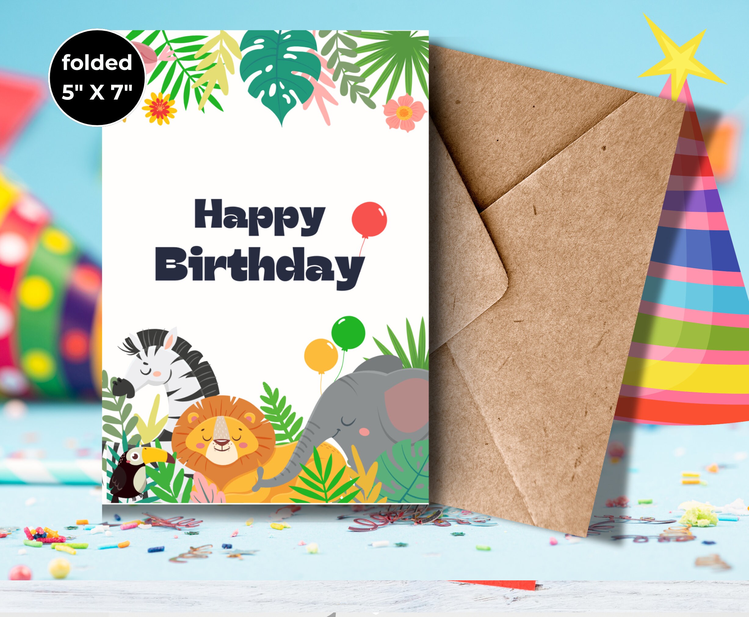 Wild Safari Animals Birthday Card. Printable Funny Wild One Jungle ...