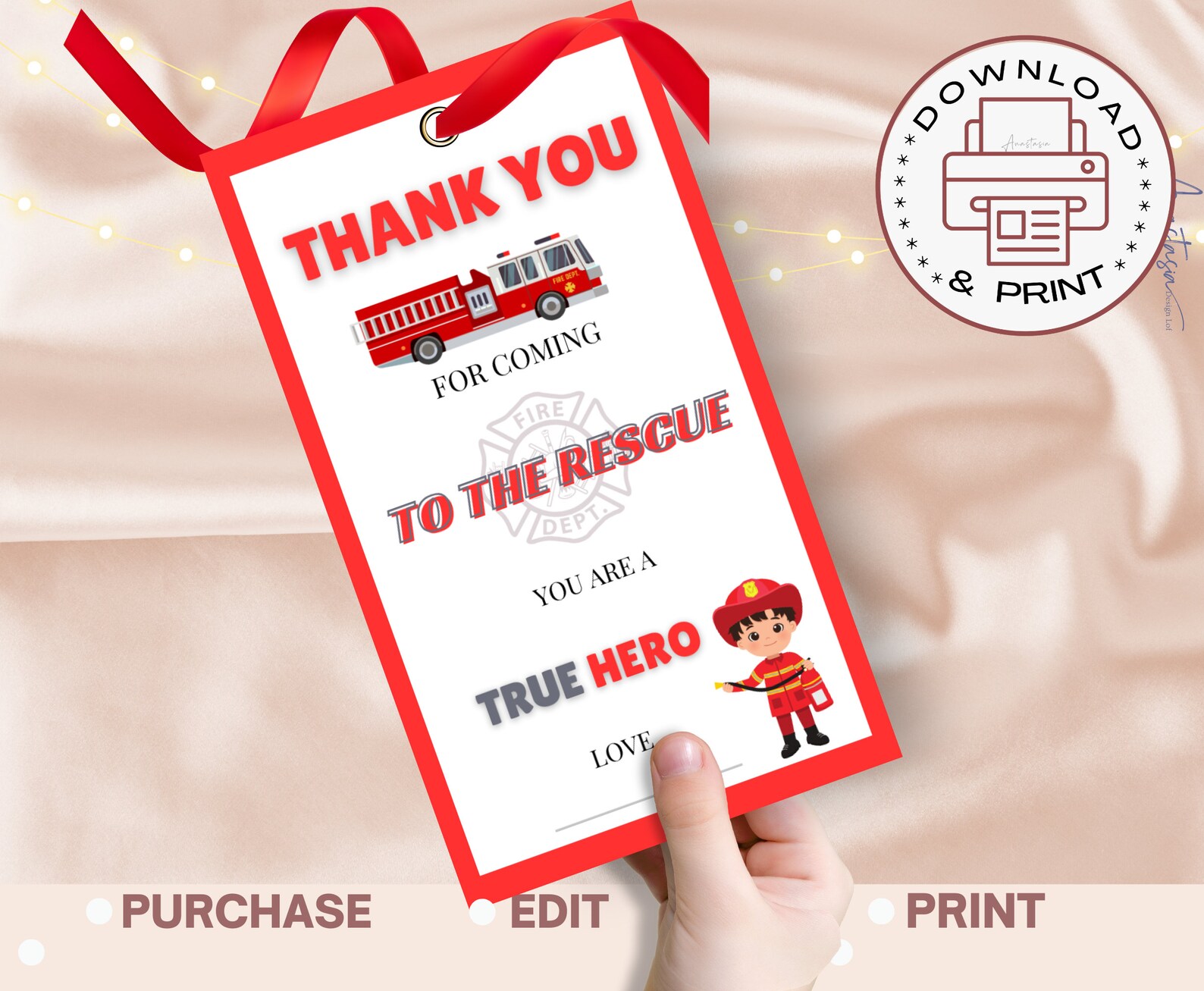 Fire Fighter Birthday Thank You Gift Tags, Fire Truck Favor Tags ...