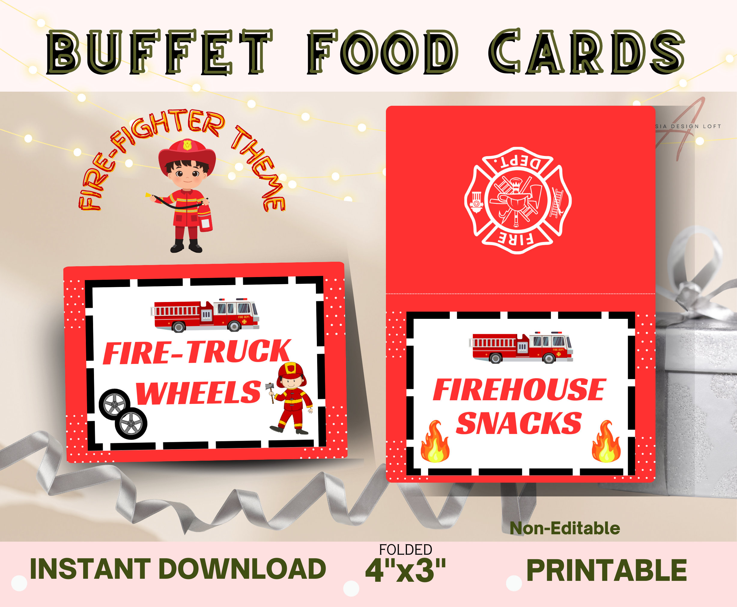 Fire Fighter Buffet Food Labels, Party Food Tent Cards, Instant ...