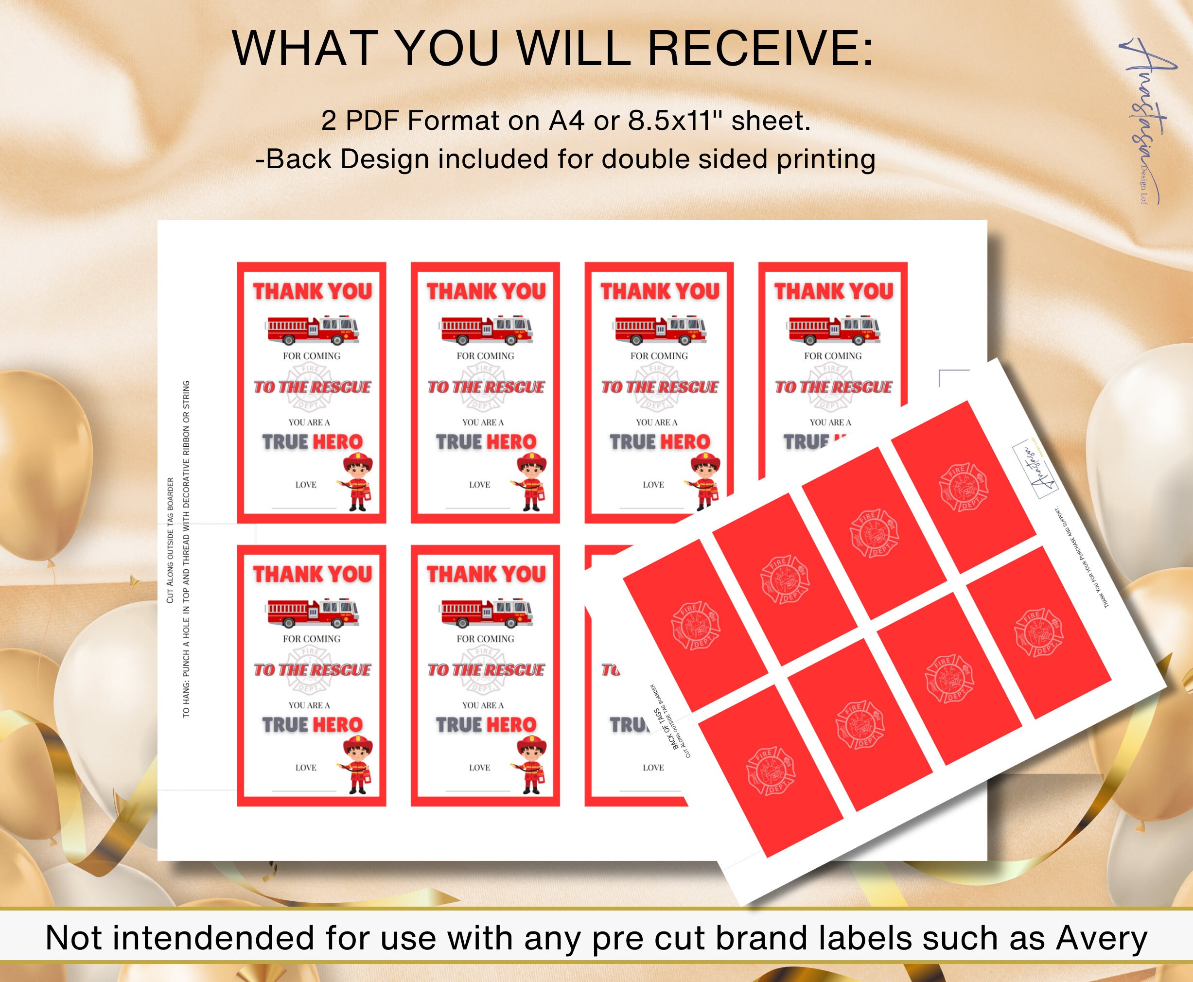 Fire Fighter Birthday Thank You Gift Tags, Fire Truck Favor Tags ...