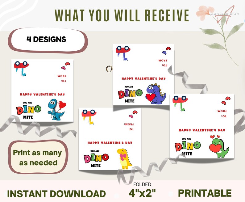 Dino-mite Valentine Treat Bag Toppers: School Favor Cards (printable ...