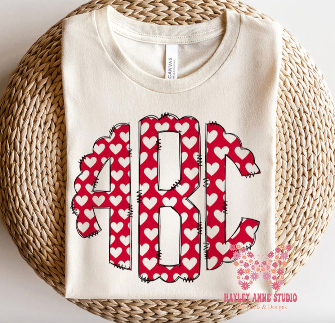 Custom Heart Monogram, Valentines Monogram, Custom DTF Print, Ready to ...