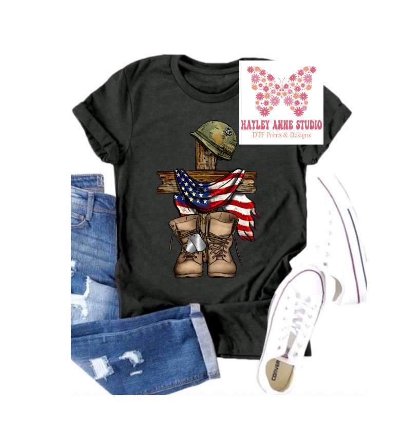 Military Boots & Cross, Patriotic, DTF Print, Ready to Press, Dtf ...