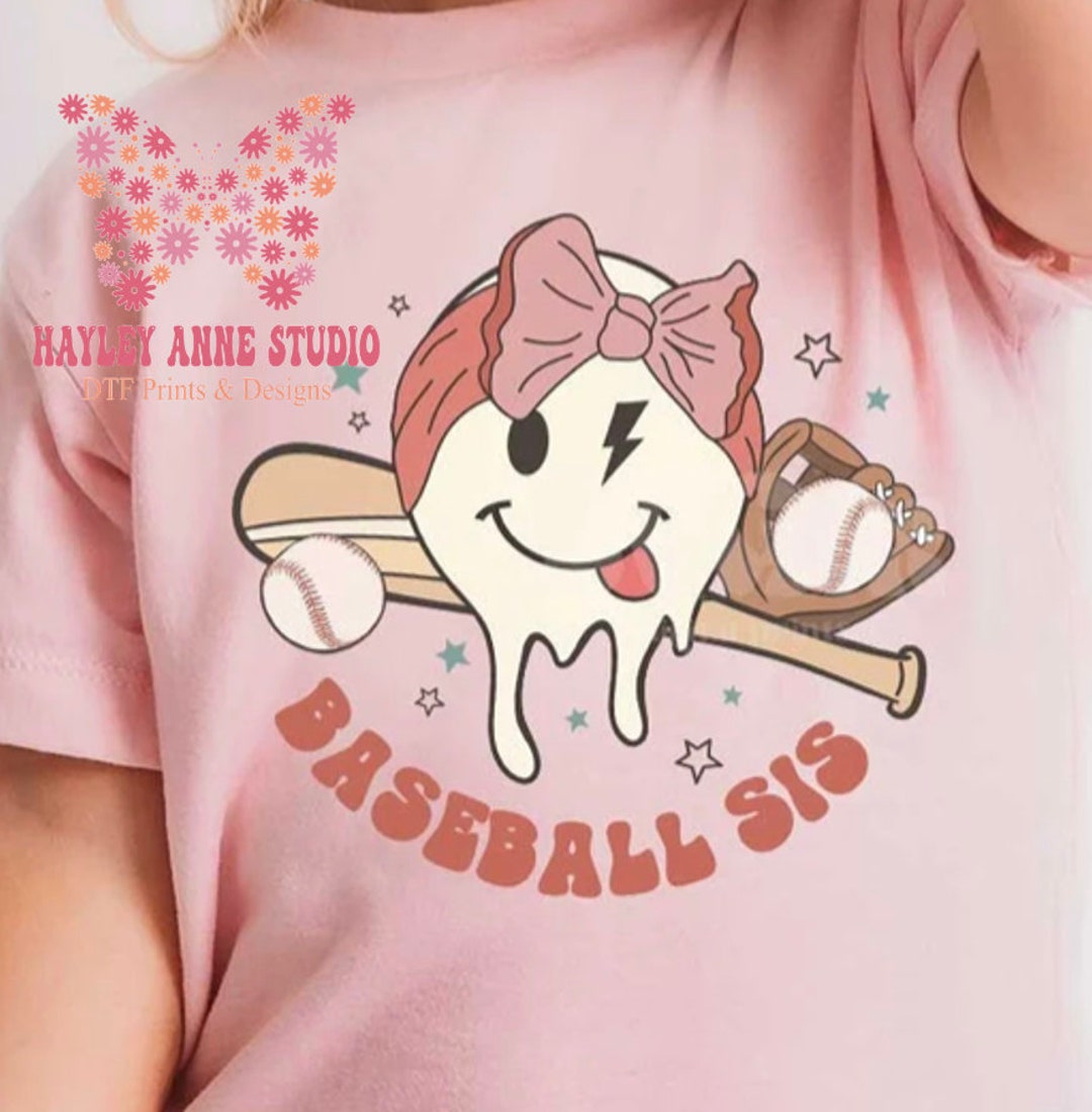 Baseball Sis, Drippy Smiley Face, Baseball Sister, DTF Print, Ready to ...