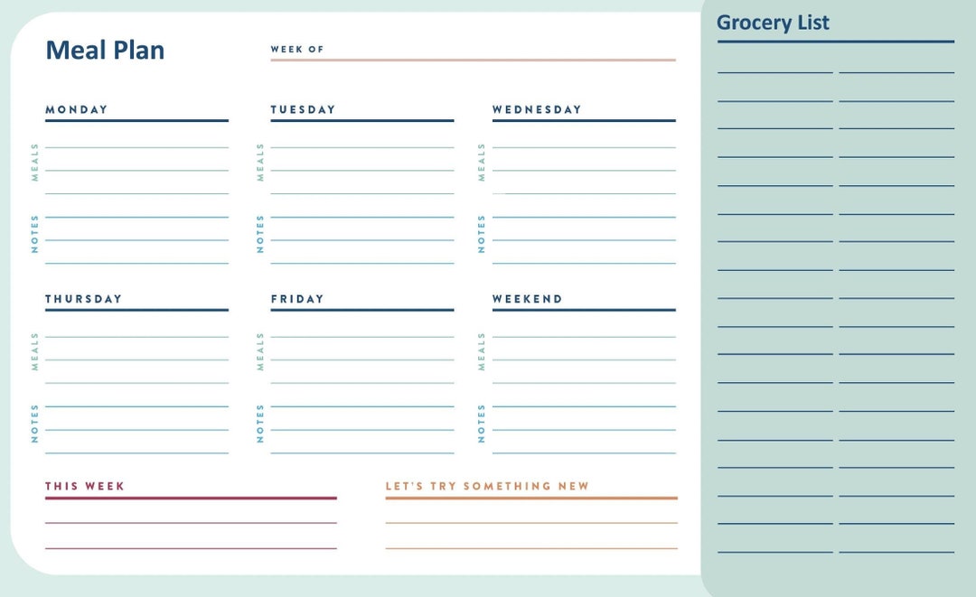 Meal Planning Sheet - Etsy