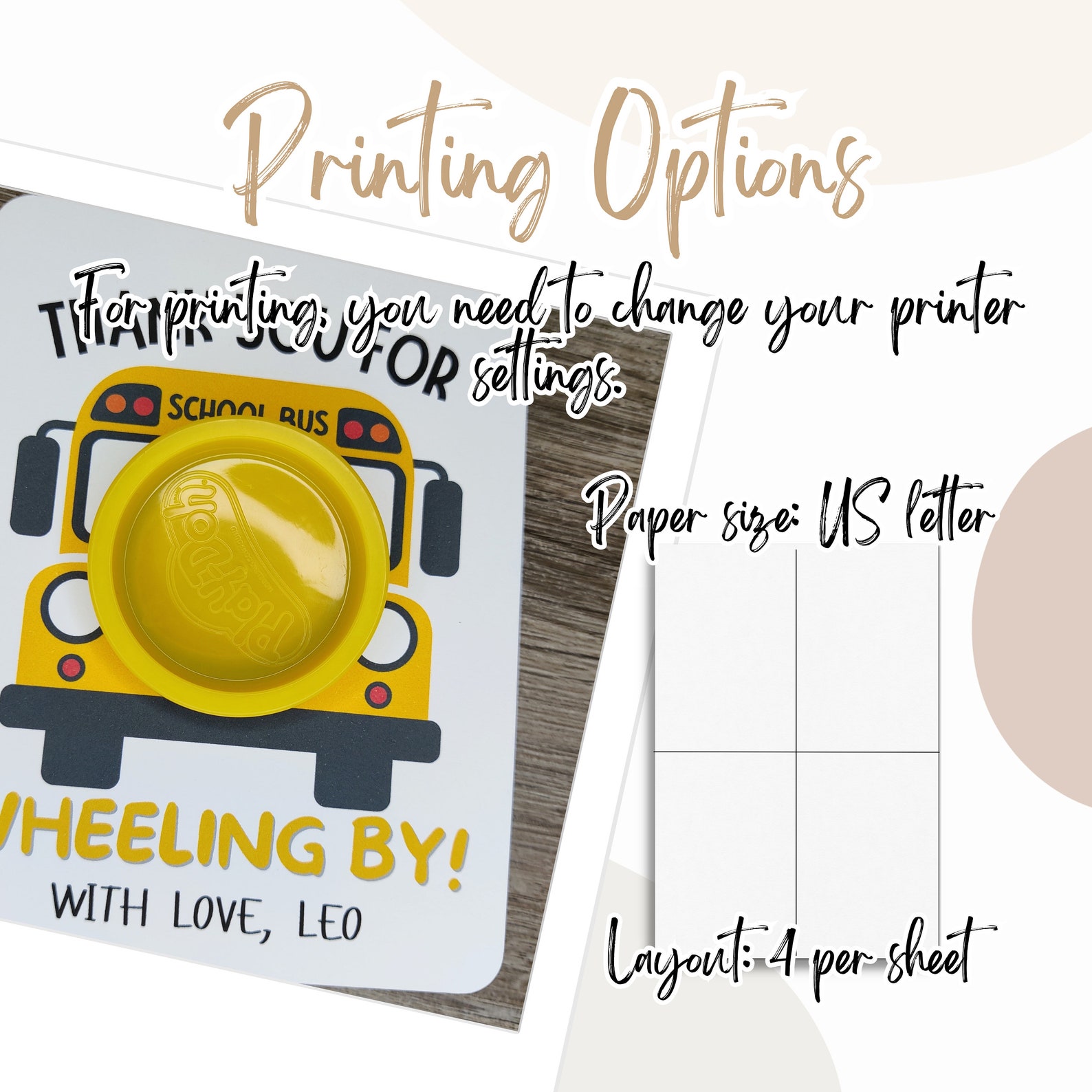 School Bus Playdough Printable Card Party Favors School Bus Digital ...
