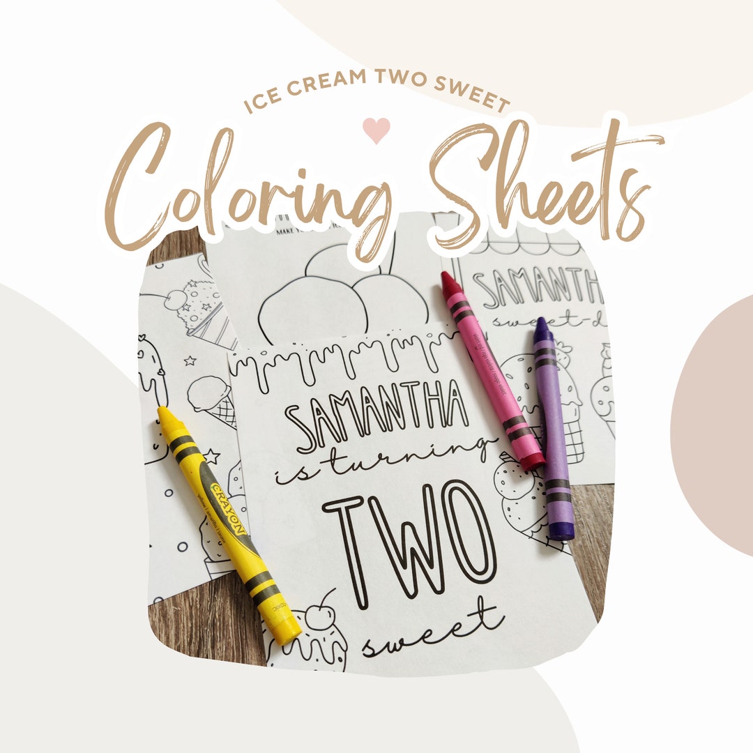 Ice Cream Two Sweet Coloring Favors | Ice Cream Printable Party Favors ...
