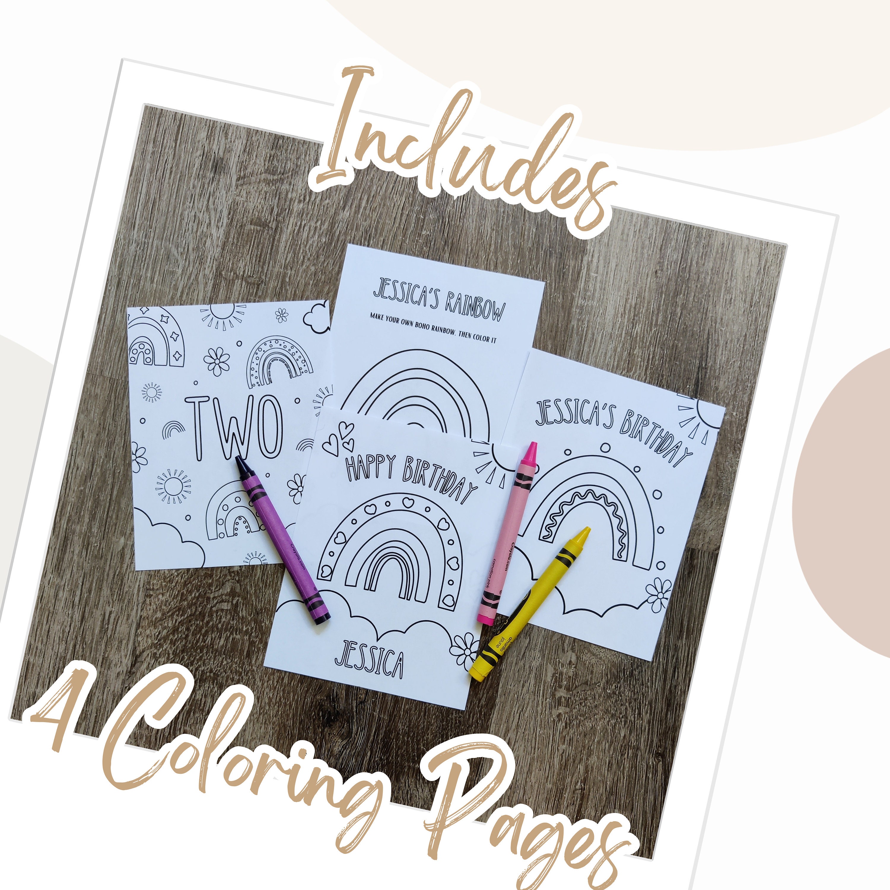 Boho Rainbow Coloring Favors Rainbow Printable Coloring Pages Boho ...