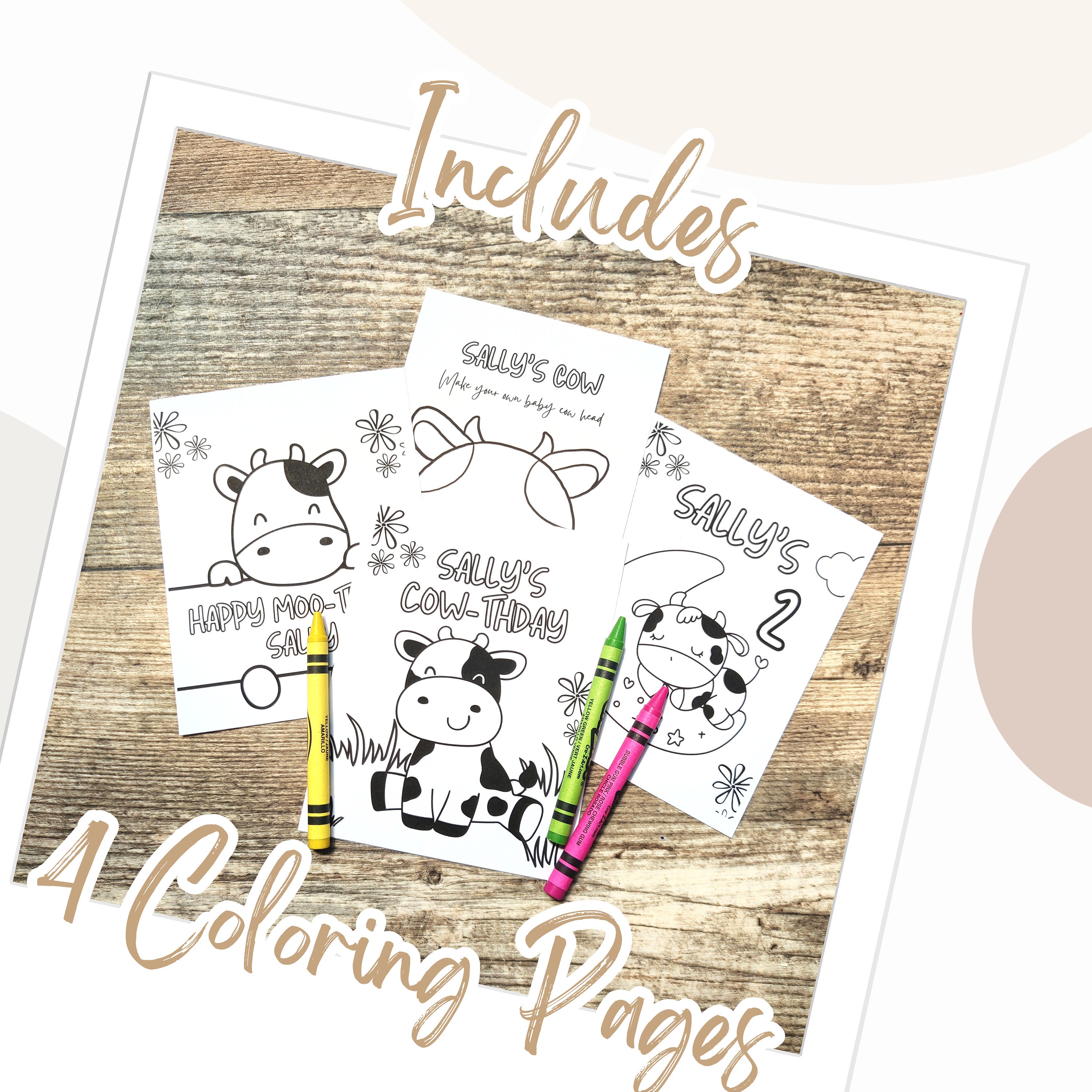 Baby Cow Coloring Favors Cow Printable Party Favors Baby Cow Coloring ...