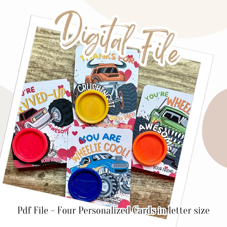 Monster Truck Valentine's Day Playdough Cards (printable PDF) - Etsy