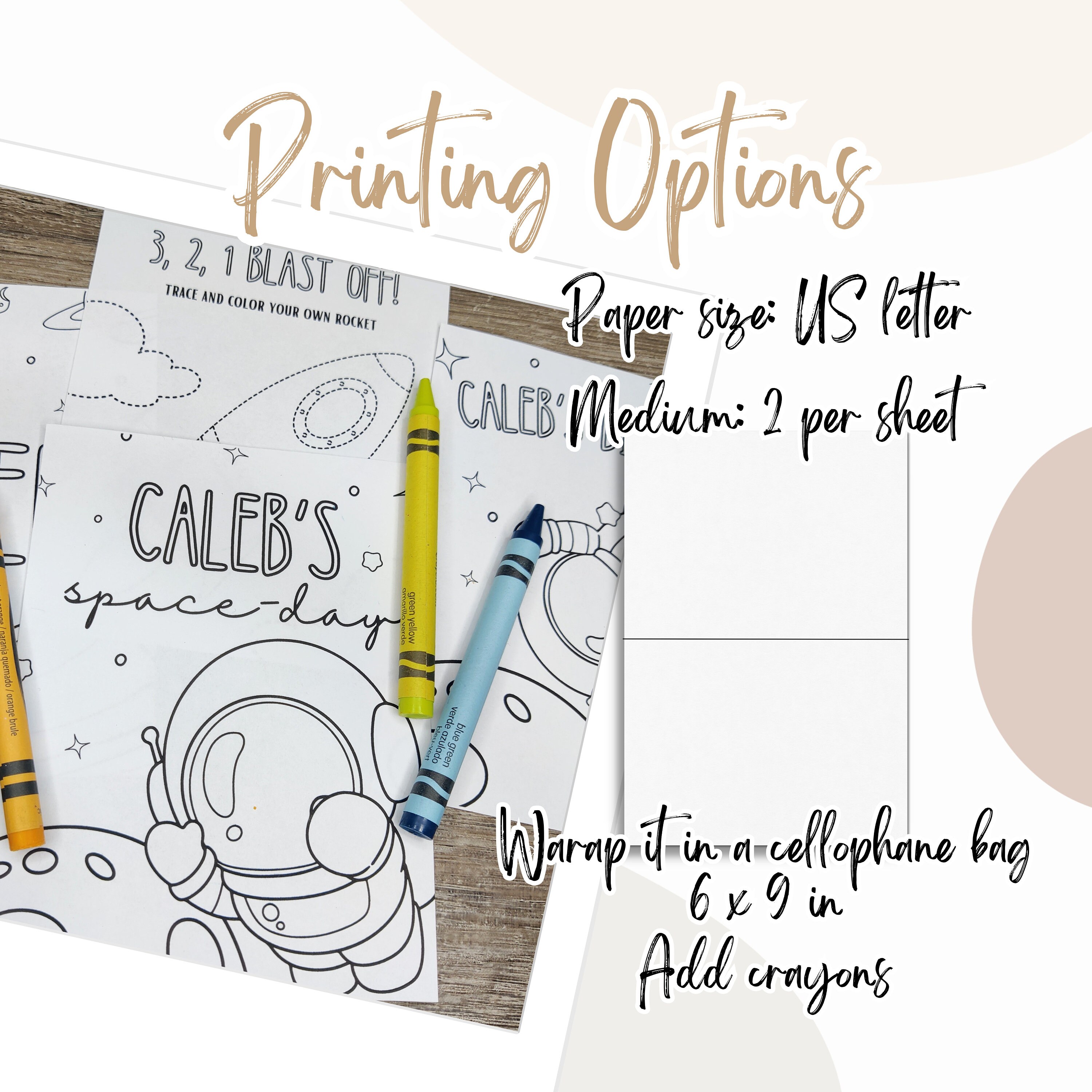 Astronaut Space Day Coloring Party Favors Space Day Printable Party ...