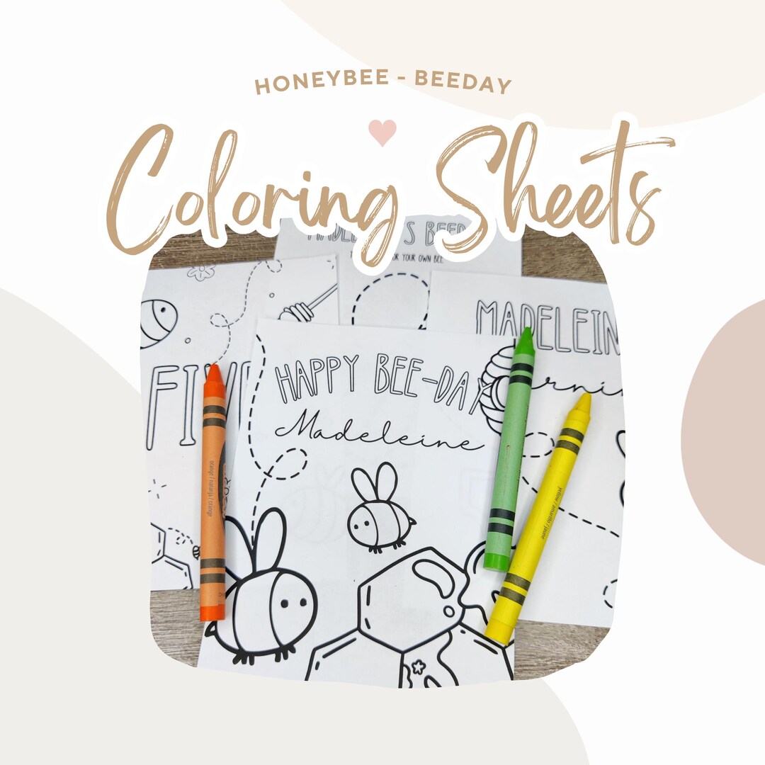Honeybee Bee-day Coloring Sheets Party Favors | Bee-day Printable Party ...