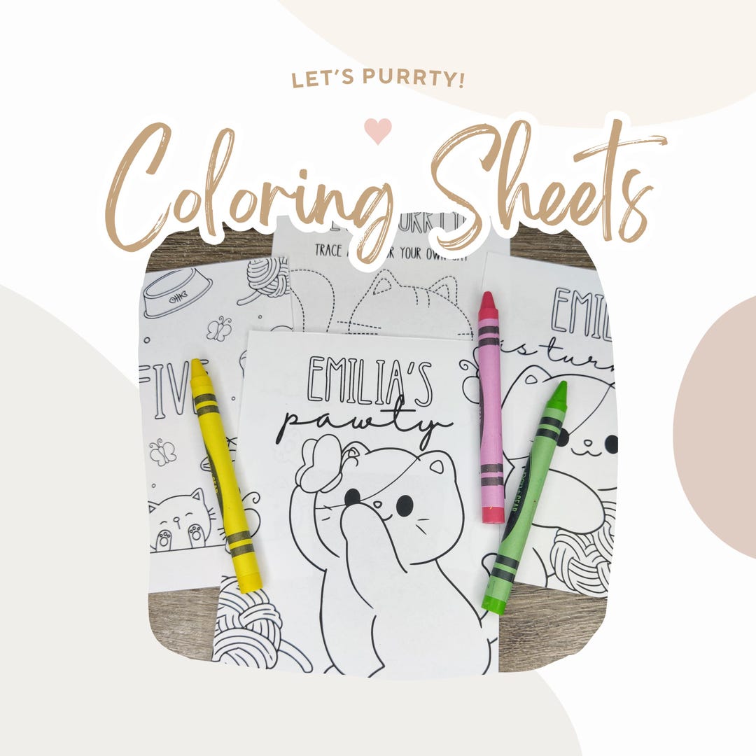 Cat Pawty Let's Purrty Coloring Party Favors | Cat Printable Party ...