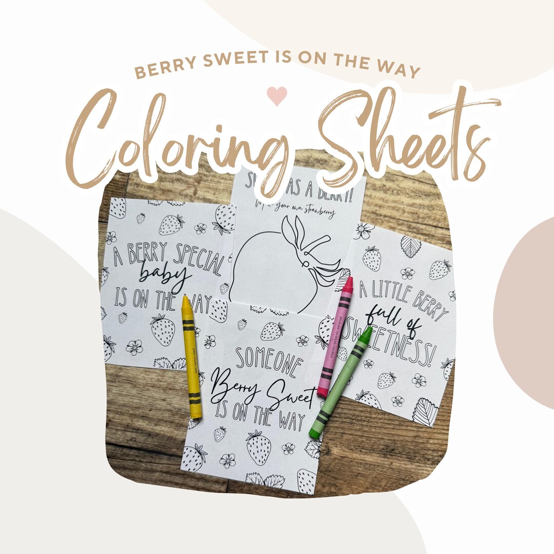 Berry Sweet Baby Shower Coloring Pages | Kids Party Favors (digital ...