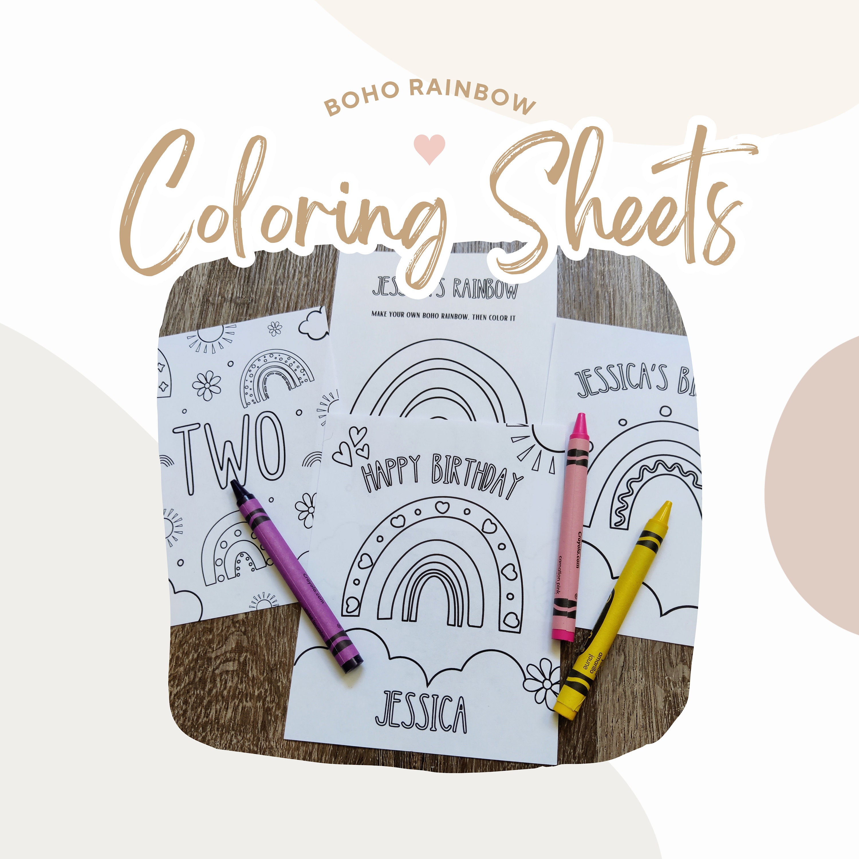 Boho Rainbow Coloring Favors Rainbow Printable Coloring Pages Boho ...