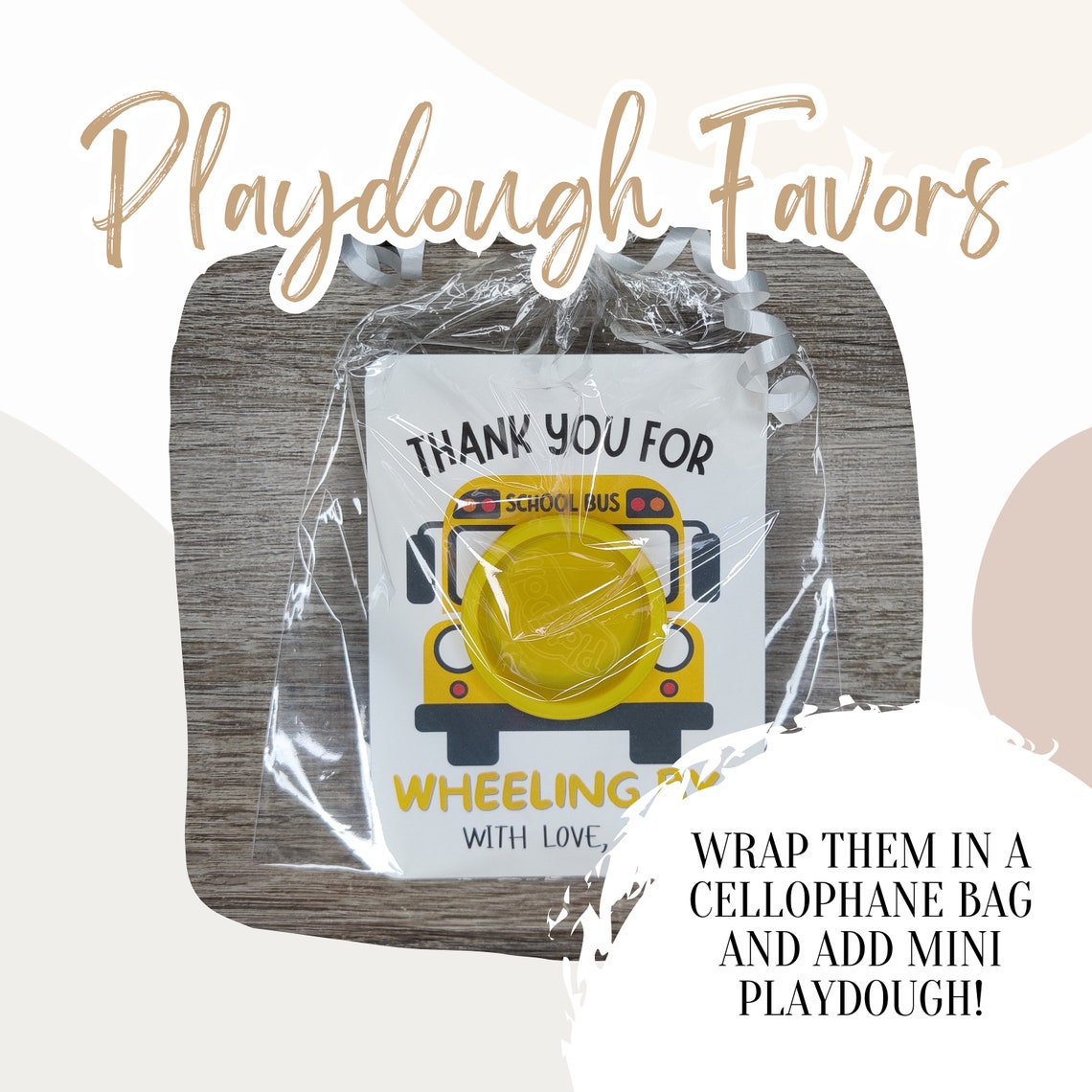 School Bus Playdough Printable Card Party Favors School Bus Digital ...