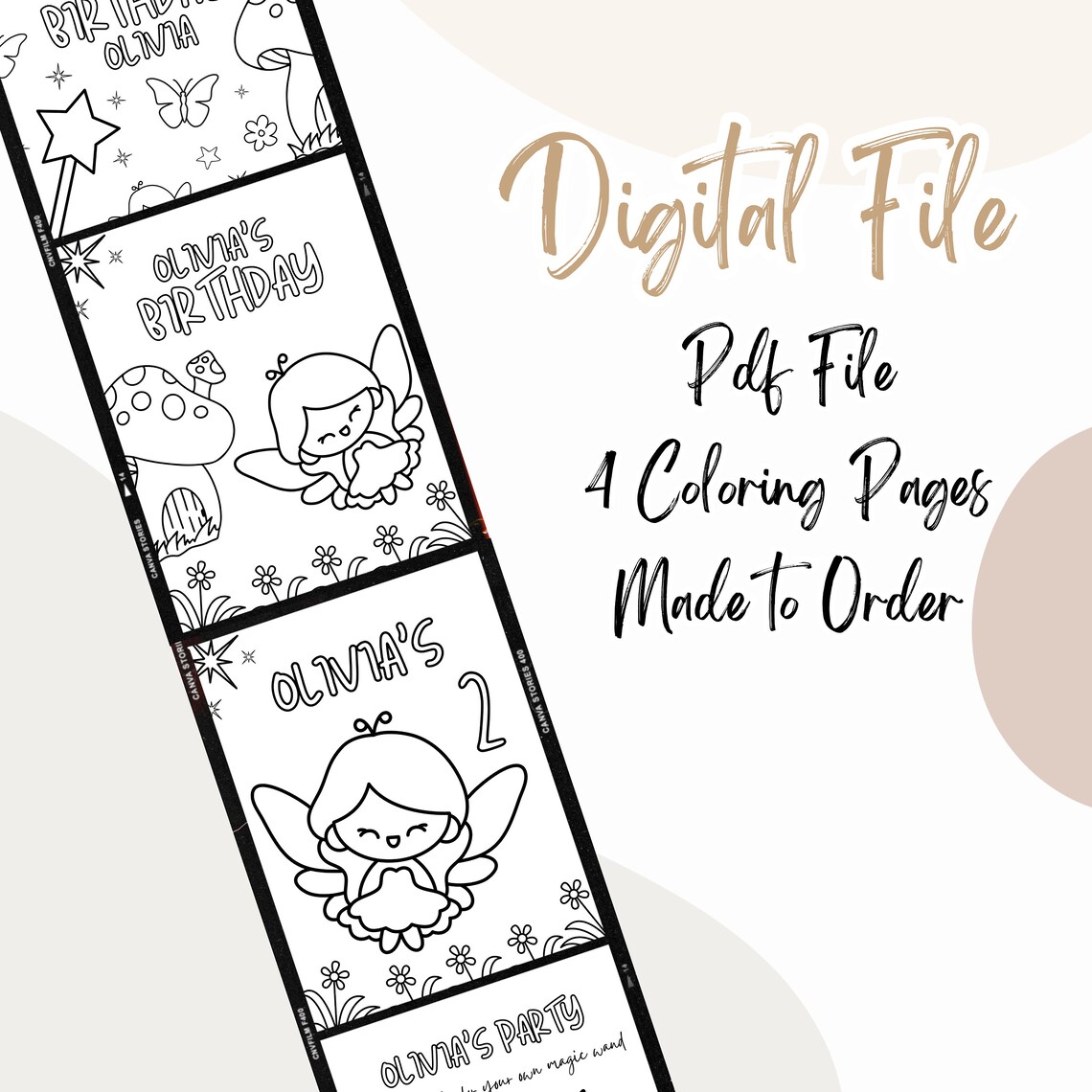 Personalized Fairy Coloring Pages | Printable Party Favors (PDF) - Etsy