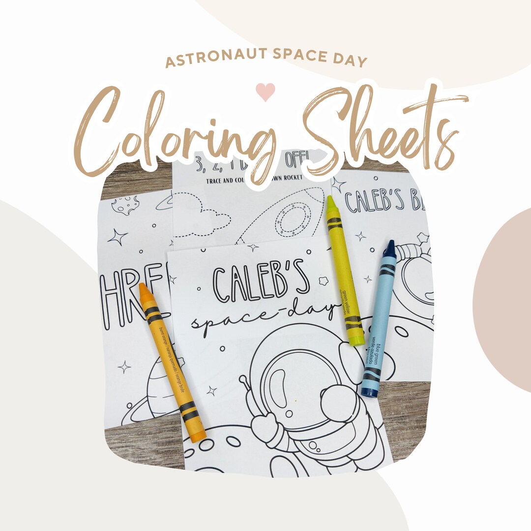 Astronaut Space Day Coloring Party Favors | Space Day Printable Party ...
